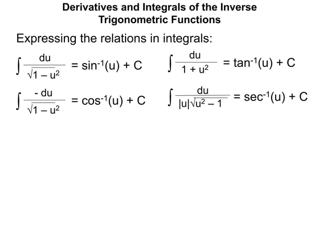 12 derivatives and integrals of inverse trigonometric functions x | PPT