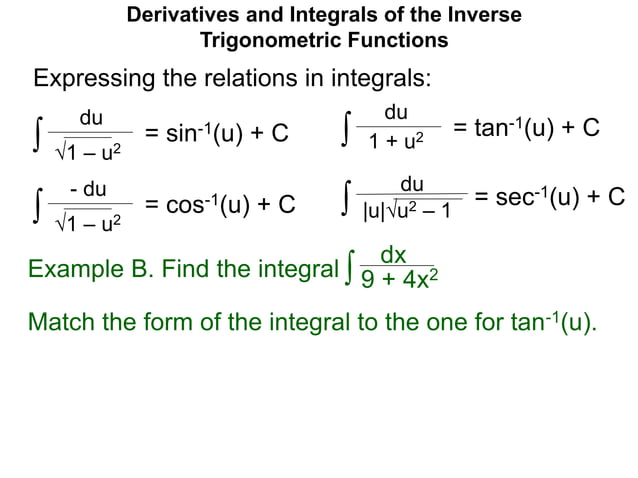 12 derivatives and integrals of inverse trigonometric functions x | PPT
