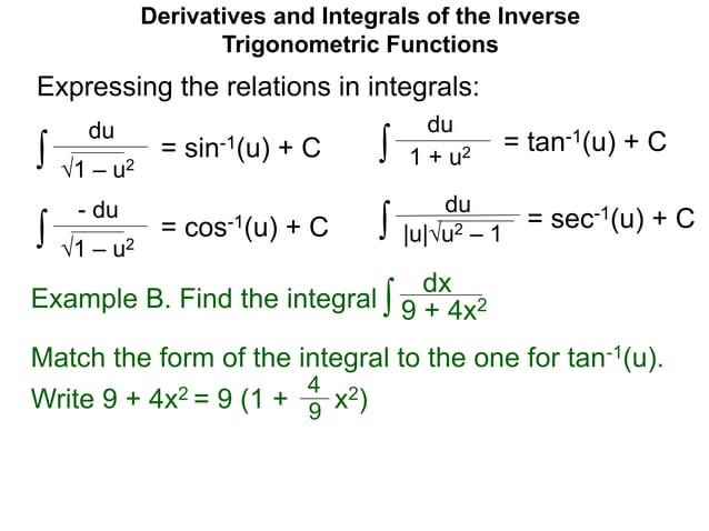 12 derivatives and integrals of inverse trigonometric functions x | PPT