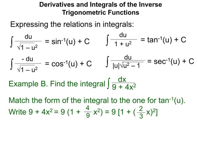 12 derivatives and integrals of inverse trigonometric functions x | PPT
