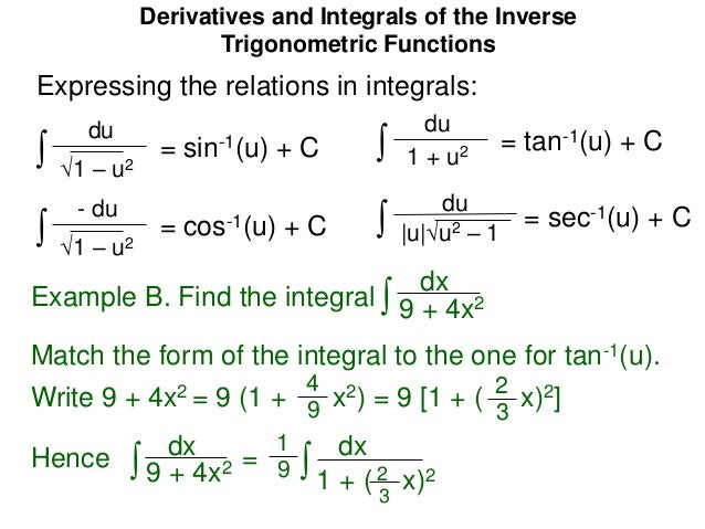 12 derivatives and integrals of inverse trigonometric functions x