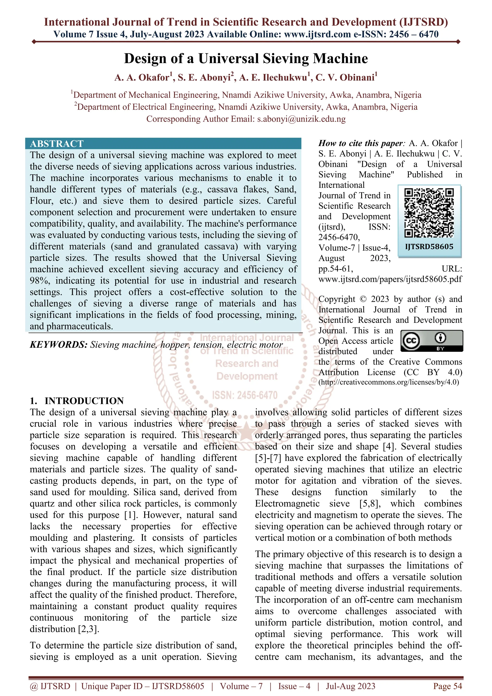 Design of a Universal Sieving Machine | PDF