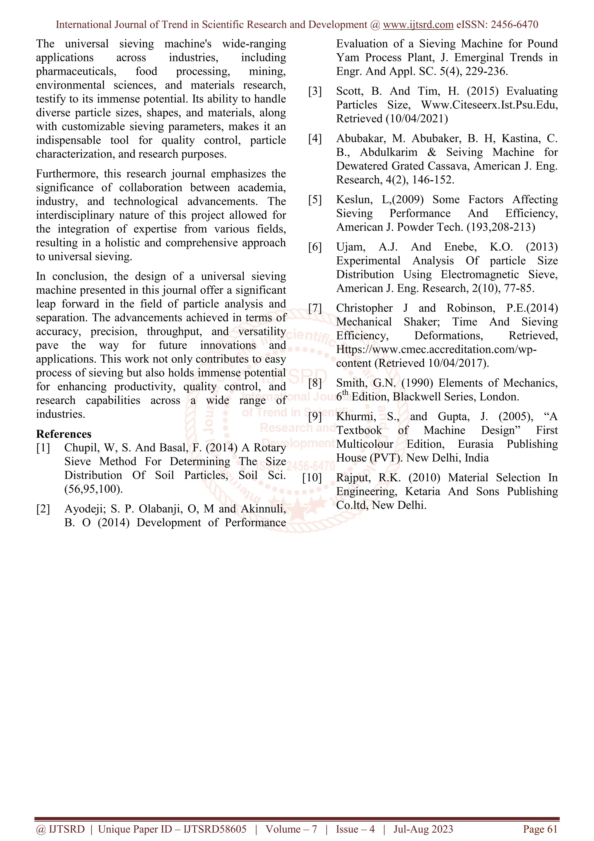Design of a Universal Sieving Machine | PDF