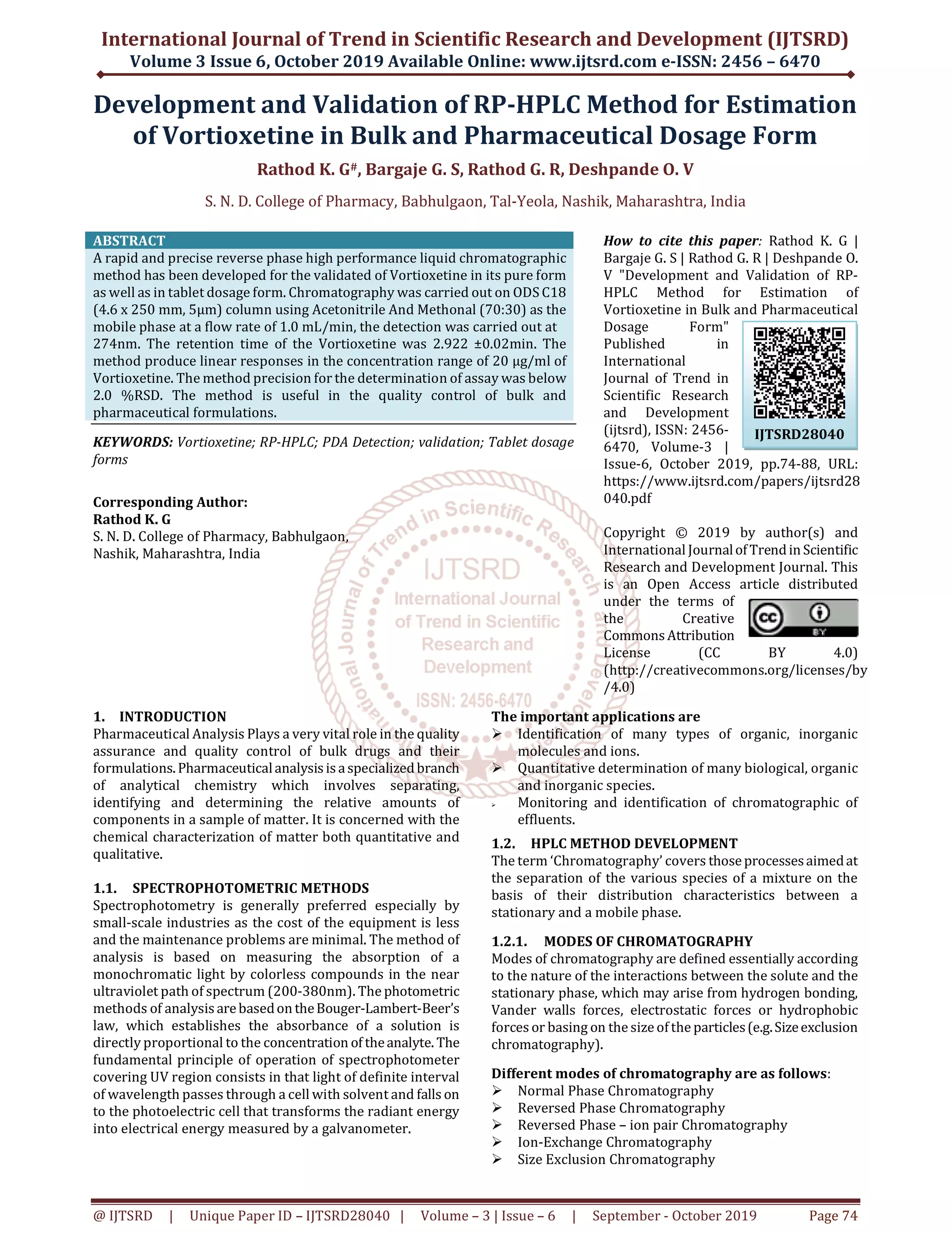 Development And Validation Of Rp Hplc Method For Estimation Of