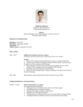 CV_Hakan_AKTAY_English | PDF