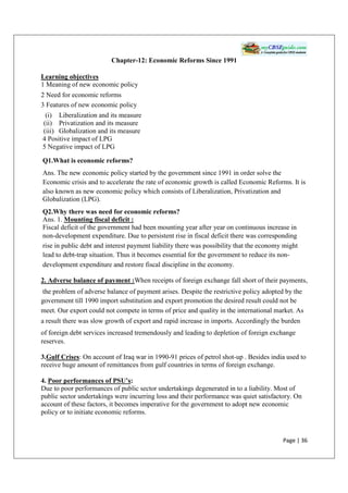 11 economics notes_ch12_economic_reforms_since_1991 | PDF
