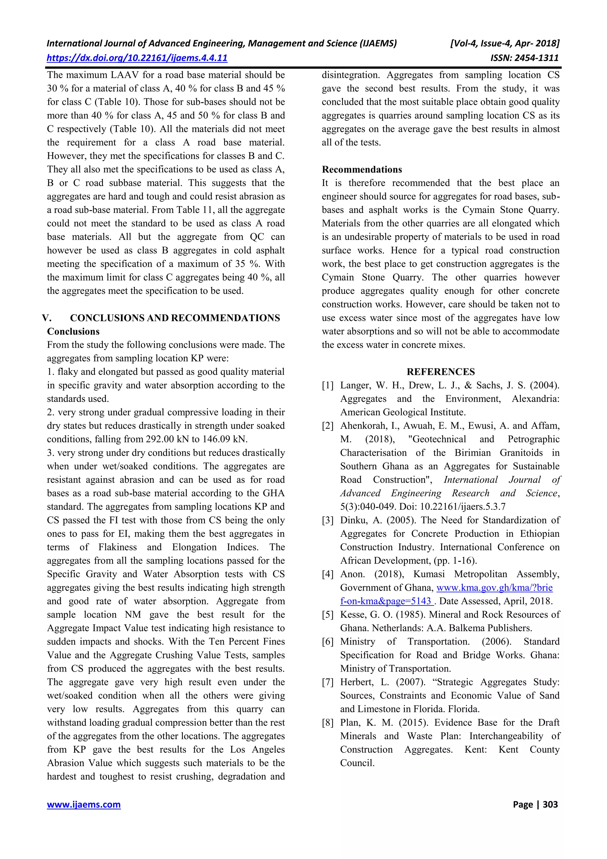 Engineering Characterisation of Aggregates from Some Selected Areas in ...