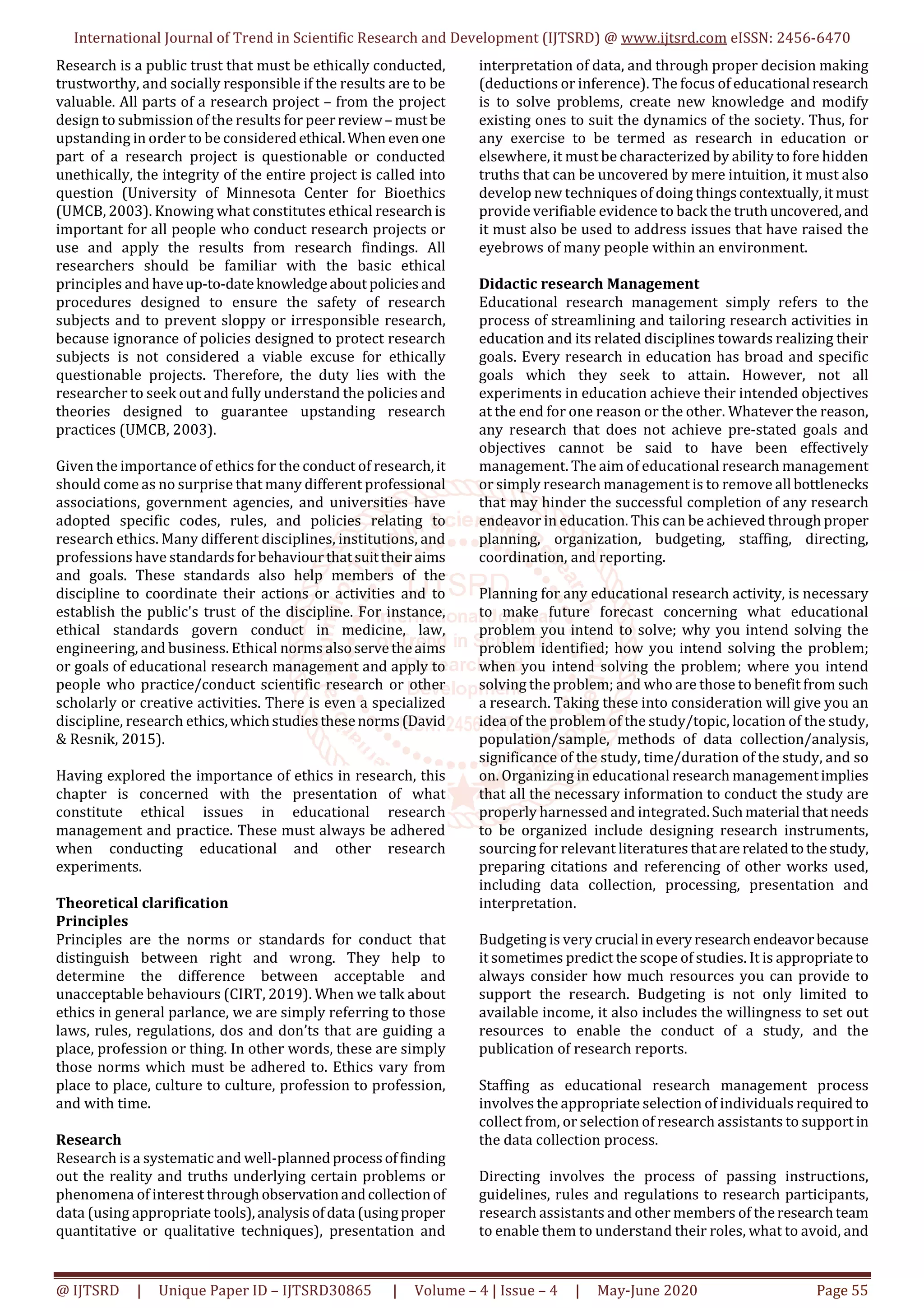 Ethical Issues in Educational Research Management and Practice | PDF