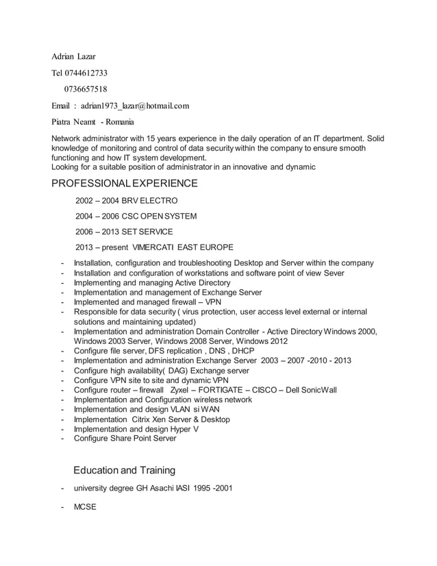 CV1 | DOCX | Computer Networking | Computing