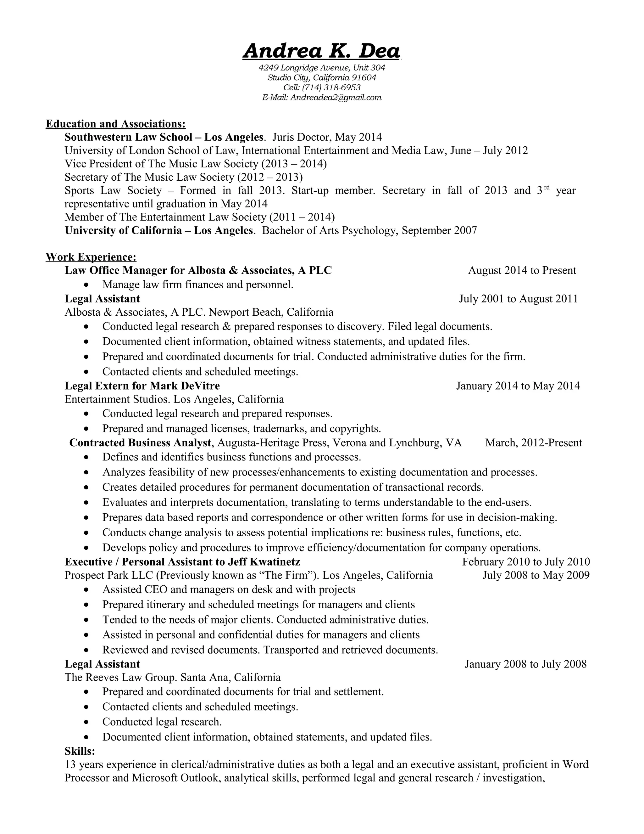 Andrea RESUME Aug 2016 | PDF