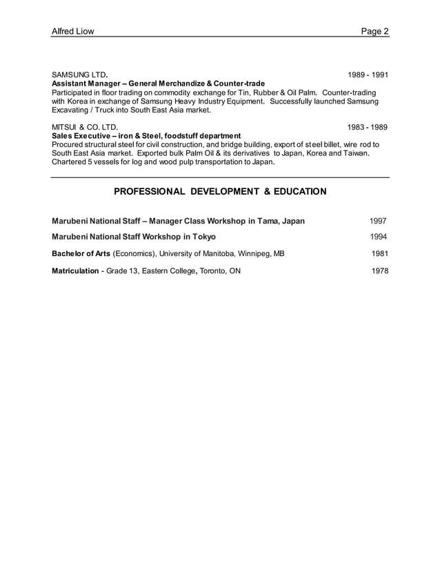 Alfred Liow Resume-2015 | DOCX | Commodities | Economy