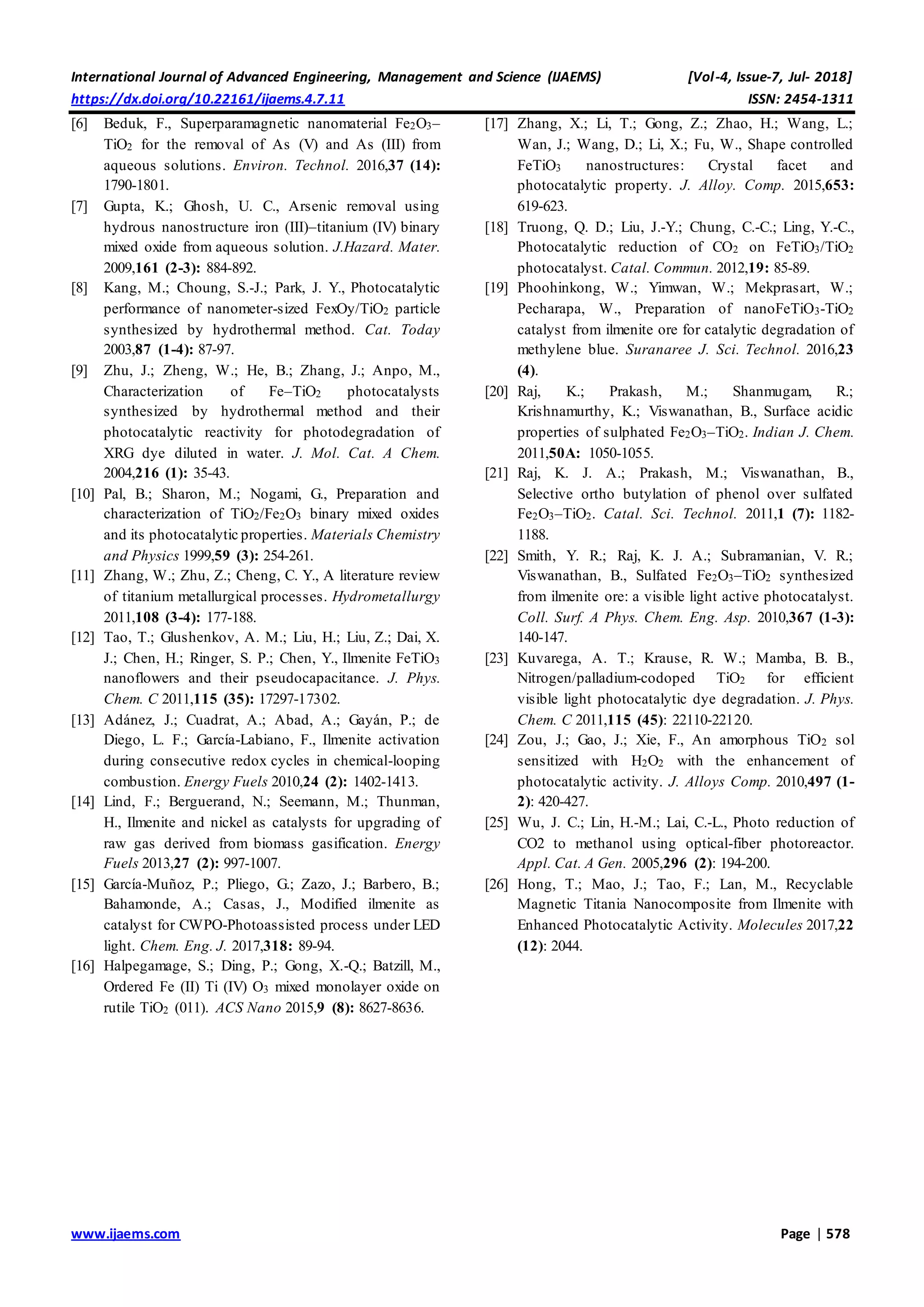 Facile Fabrication And Characterizations Of Nanostructured Fe2o3 Tio2 Composite From Ilmenite