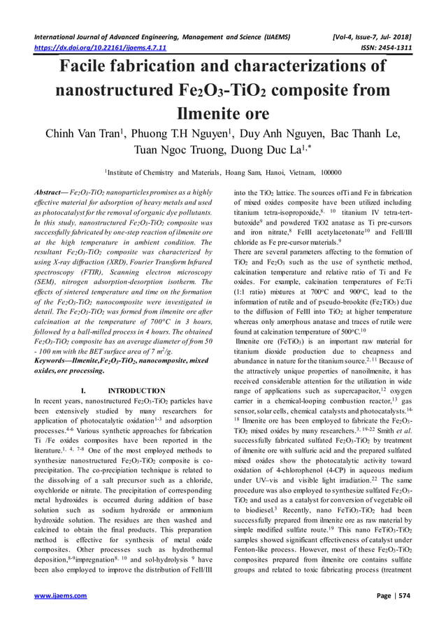 Facile Fabrication And Characterizations Of Nanostructured Fe2o3 Tio2 Composite From Ilmenite