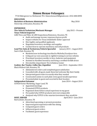 Simon Henao Velasquez - Resume Fall 2016 | PDF