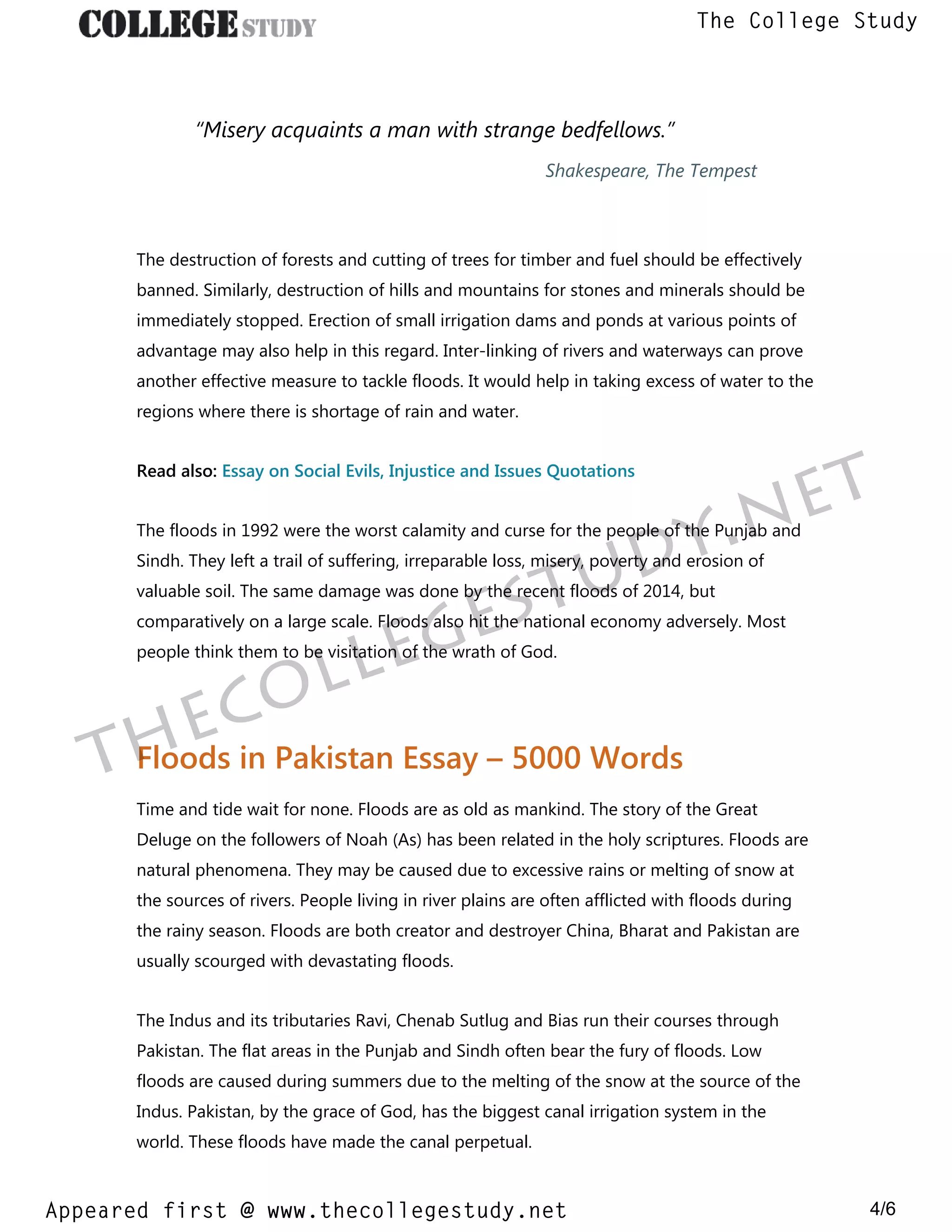 11 floods in pakistan essay in english the college study | PDF