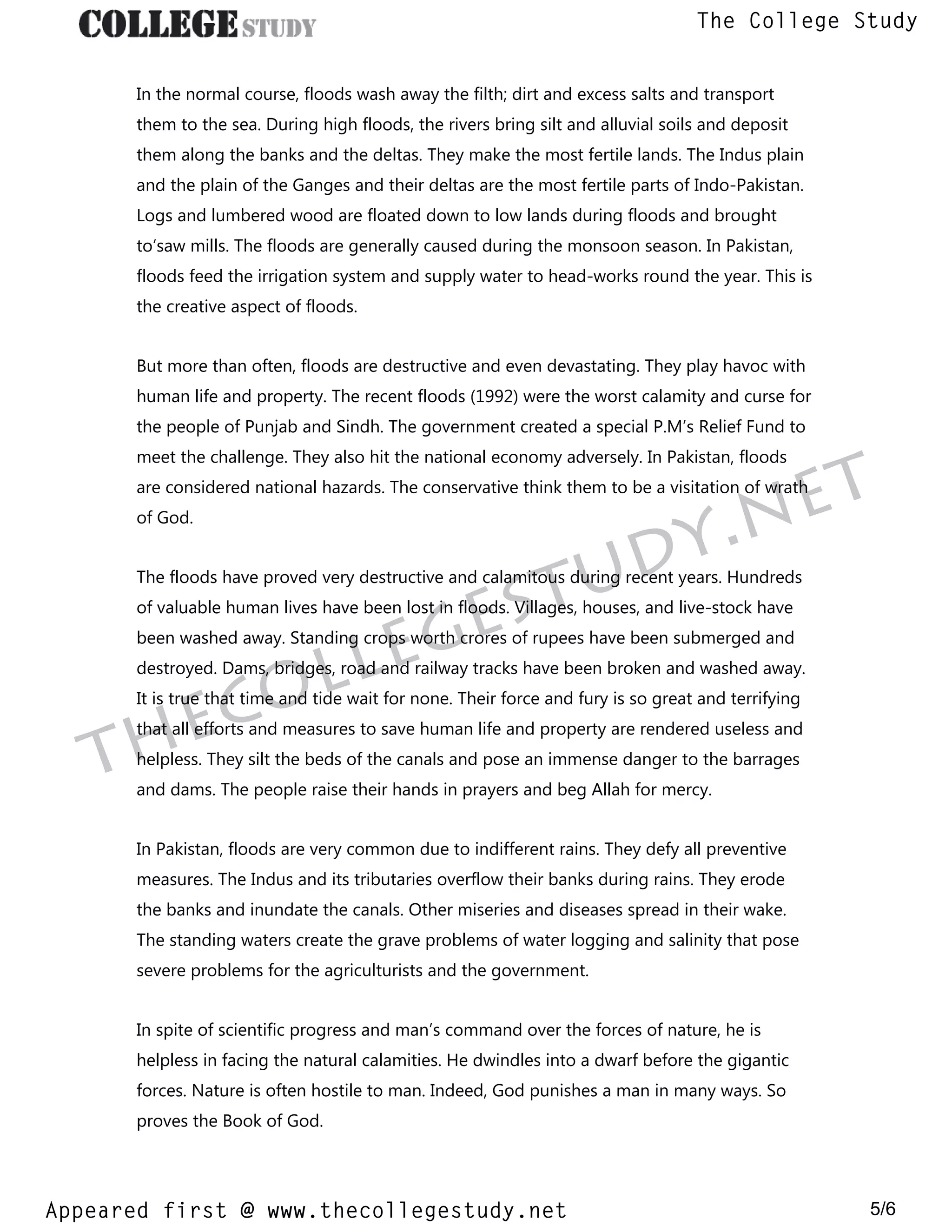 11 floods in pakistan essay in english the college study | PDF