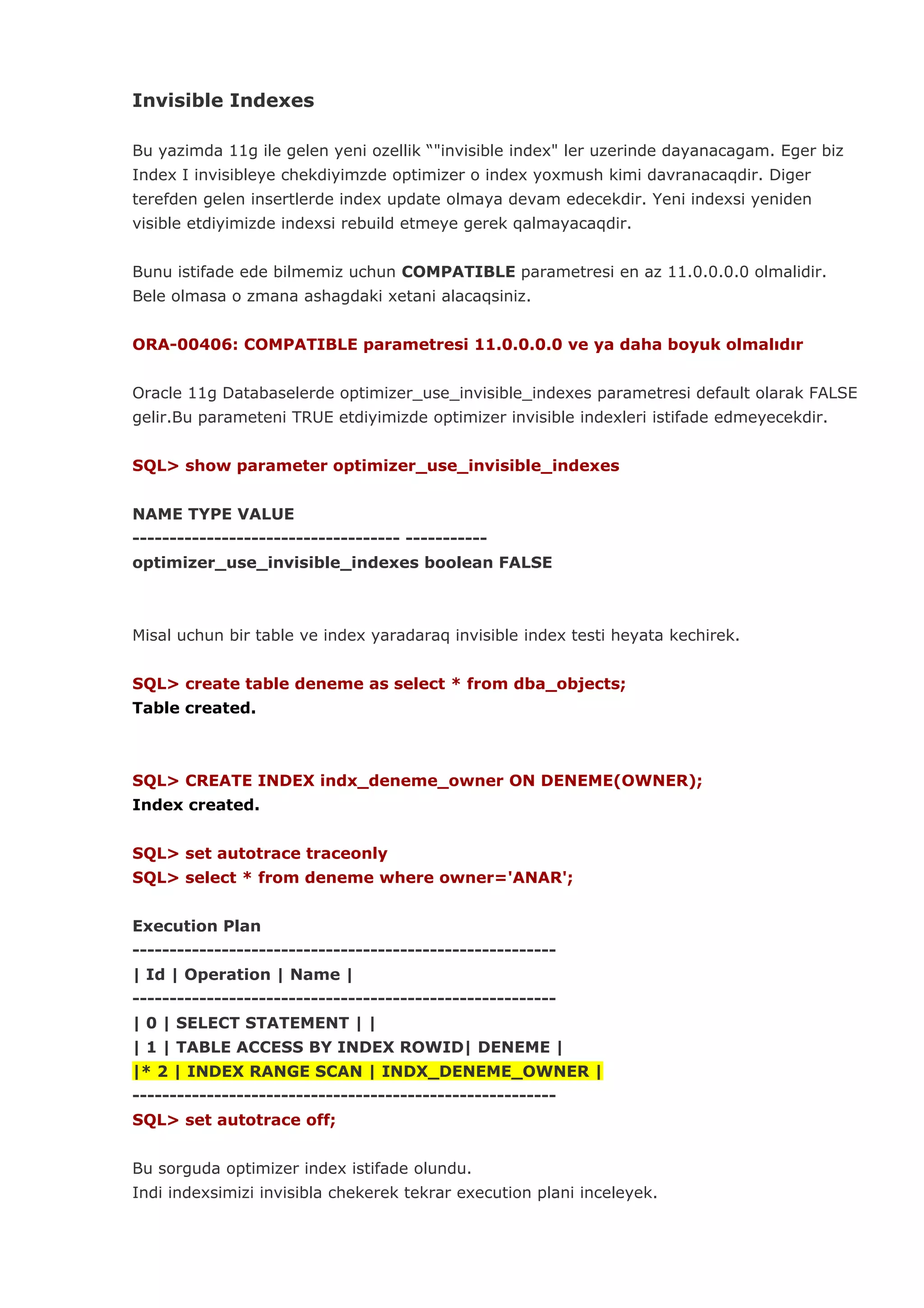 Oracle 11g Invisible Indexes | DOC