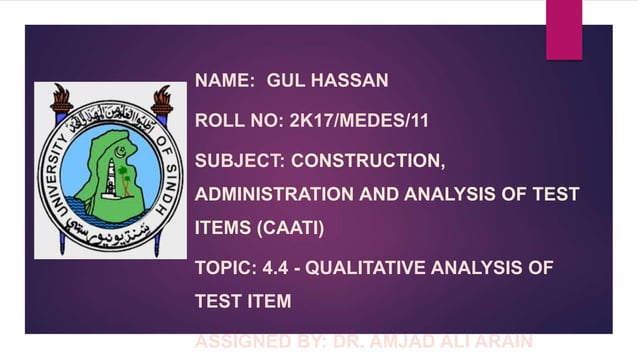 Qualitative Analysis of Test Items | PPT