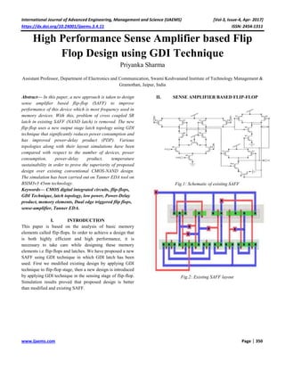 high performance sense amplifier based flip flop design using gdi technique | PDF