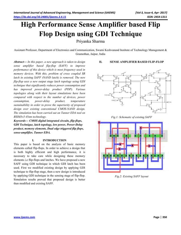 high performance sense amplifier based flip flop design using gdi technique | PDF