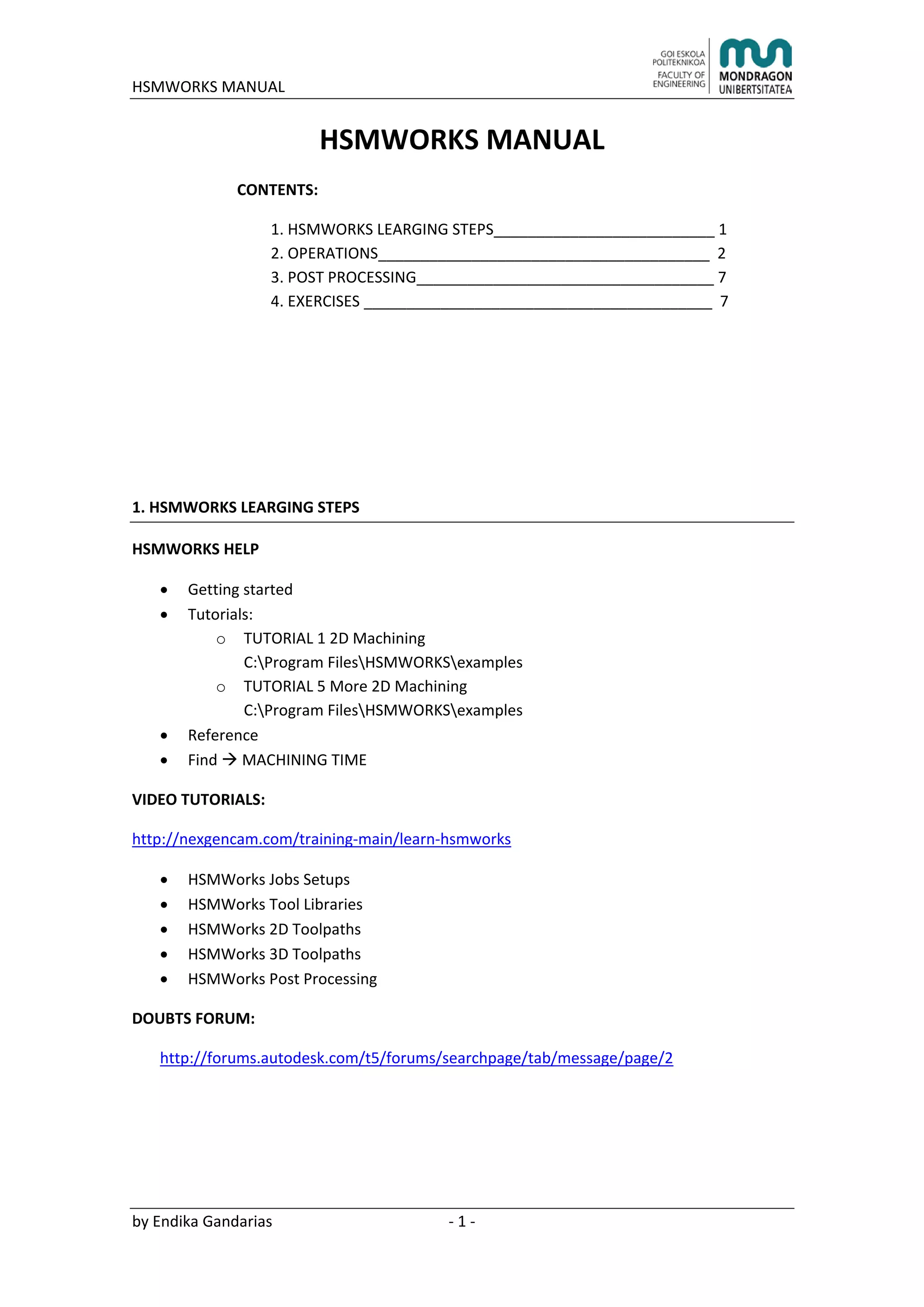 HSMWORKS manual | PDF