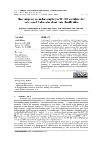 Oversampling vs. undersampling in TF-IDF variations for imbalanced Indonesian short texts ...