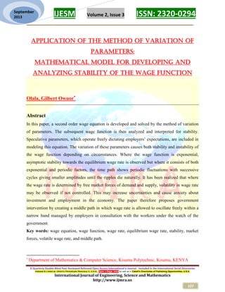 APPLICATION OF THE METHOD OF VARIATION OF PARAMETERS: MATHEMATICAL ...