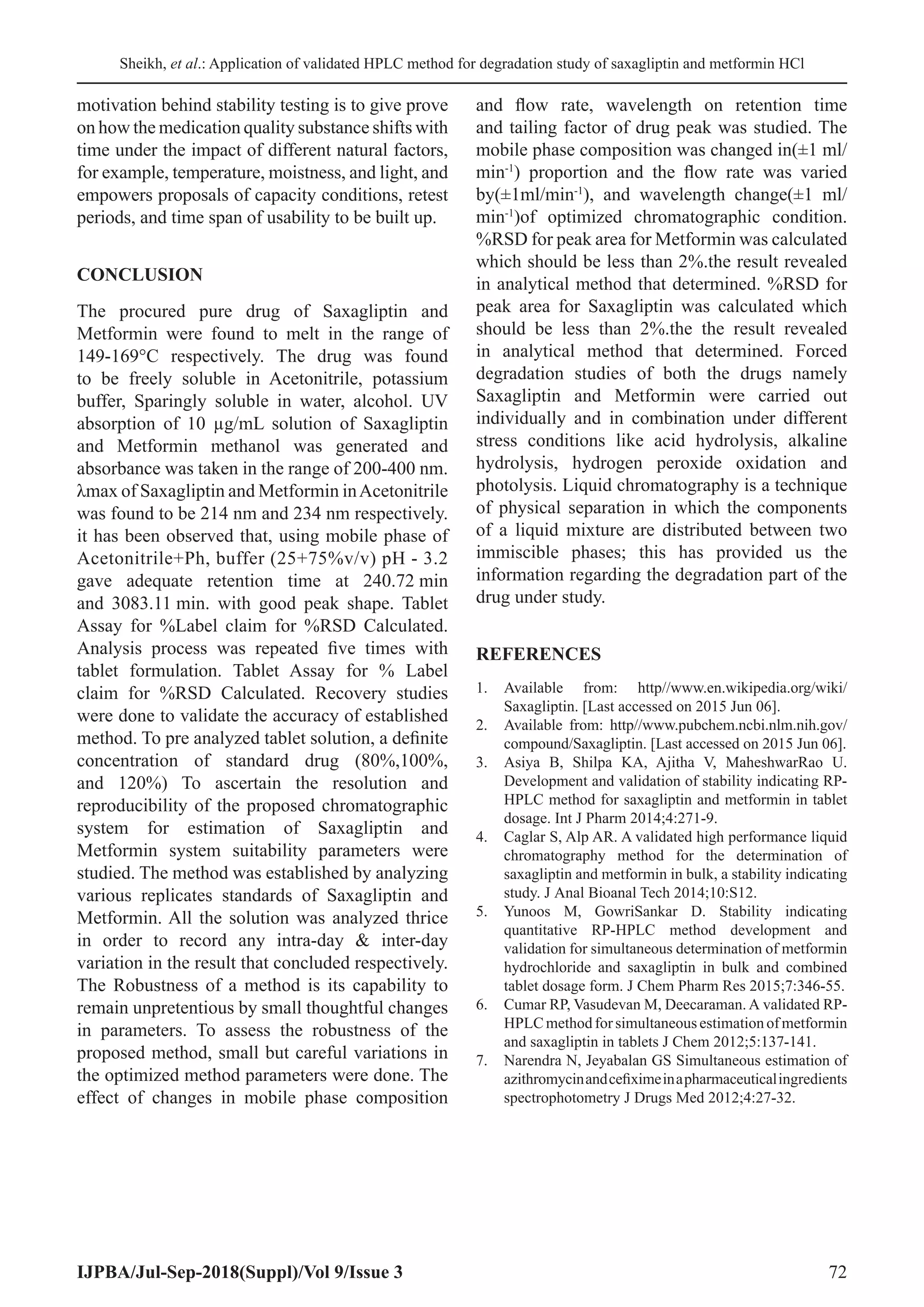 Application of Validated High-performance Liquid Chromatography Method for Degradation Study of ...