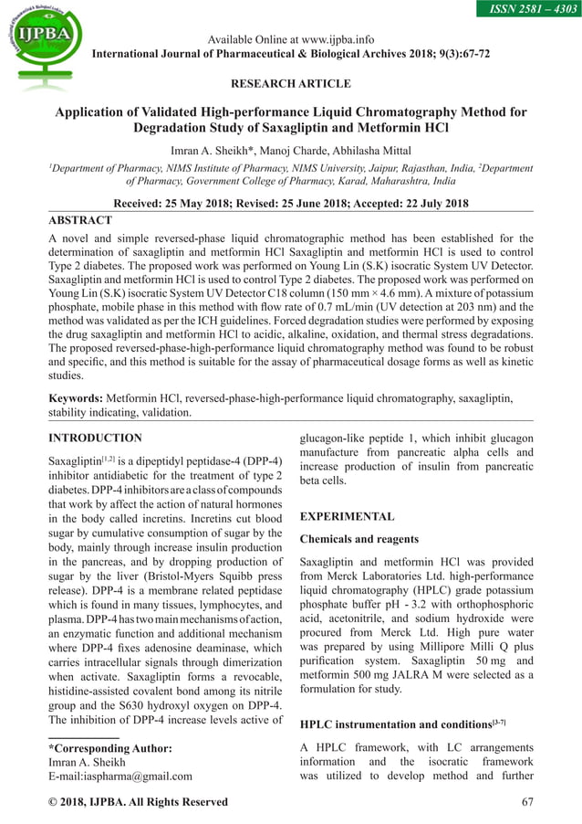 Application of Validated High-performance Liquid Chromatography Method for Degradation Study of ...