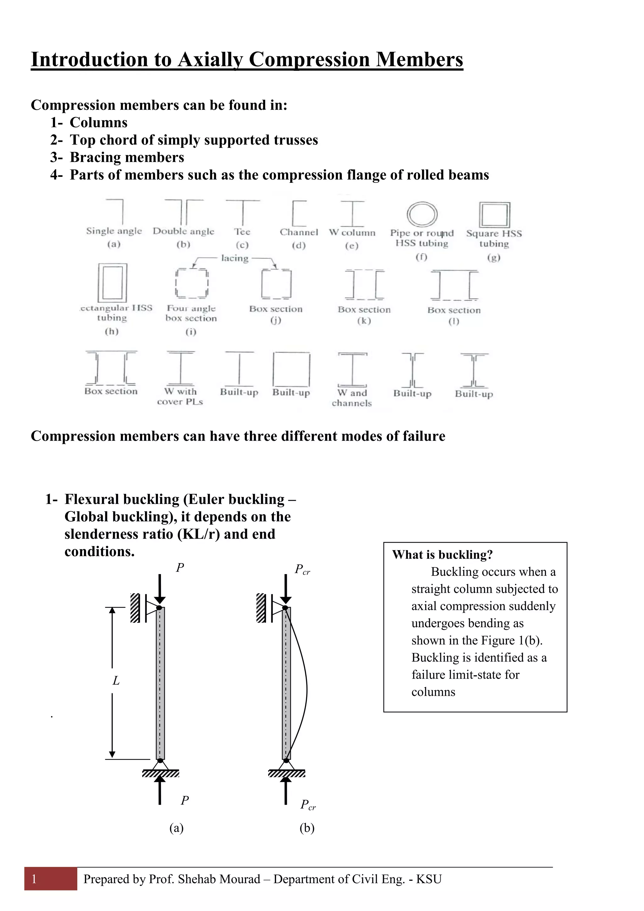 11-Introduction to Axially Compression Members (Steel Structural Design & Prof. Shehab Mourad) | PDF