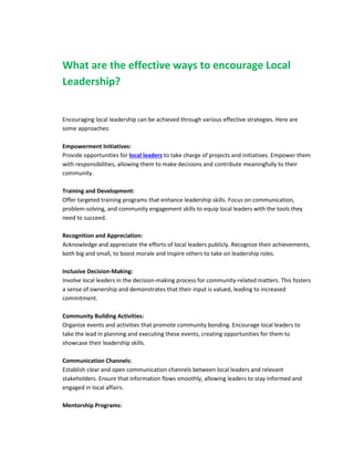 What are the effective ways to encourage Local Leadership? | DOCX ...