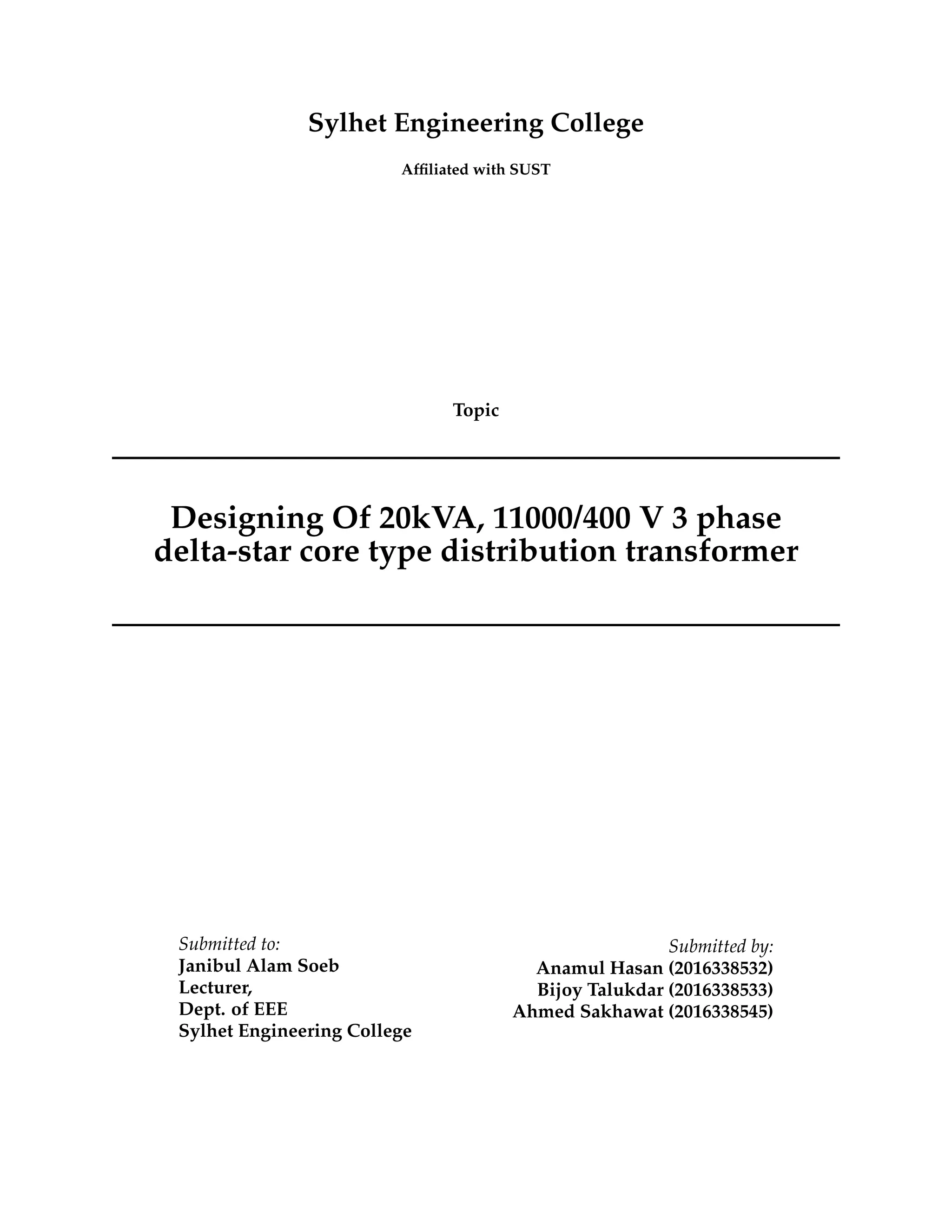 11kVby400v, 20kVA three phase core type distribution transformer. | PDF