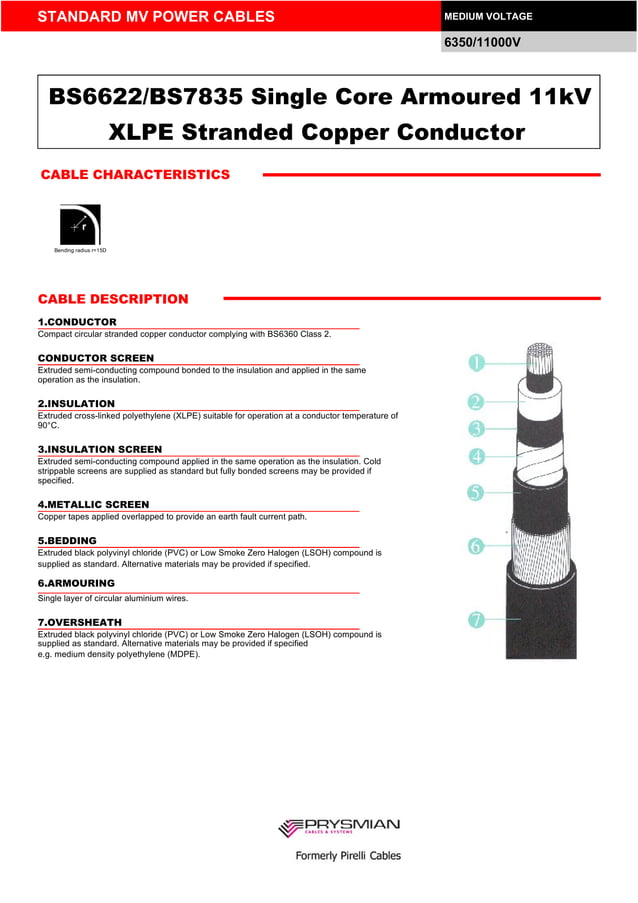11kV Cable - Single Core XLPE Insulated AWA BS6622 - BS7835 | PDF