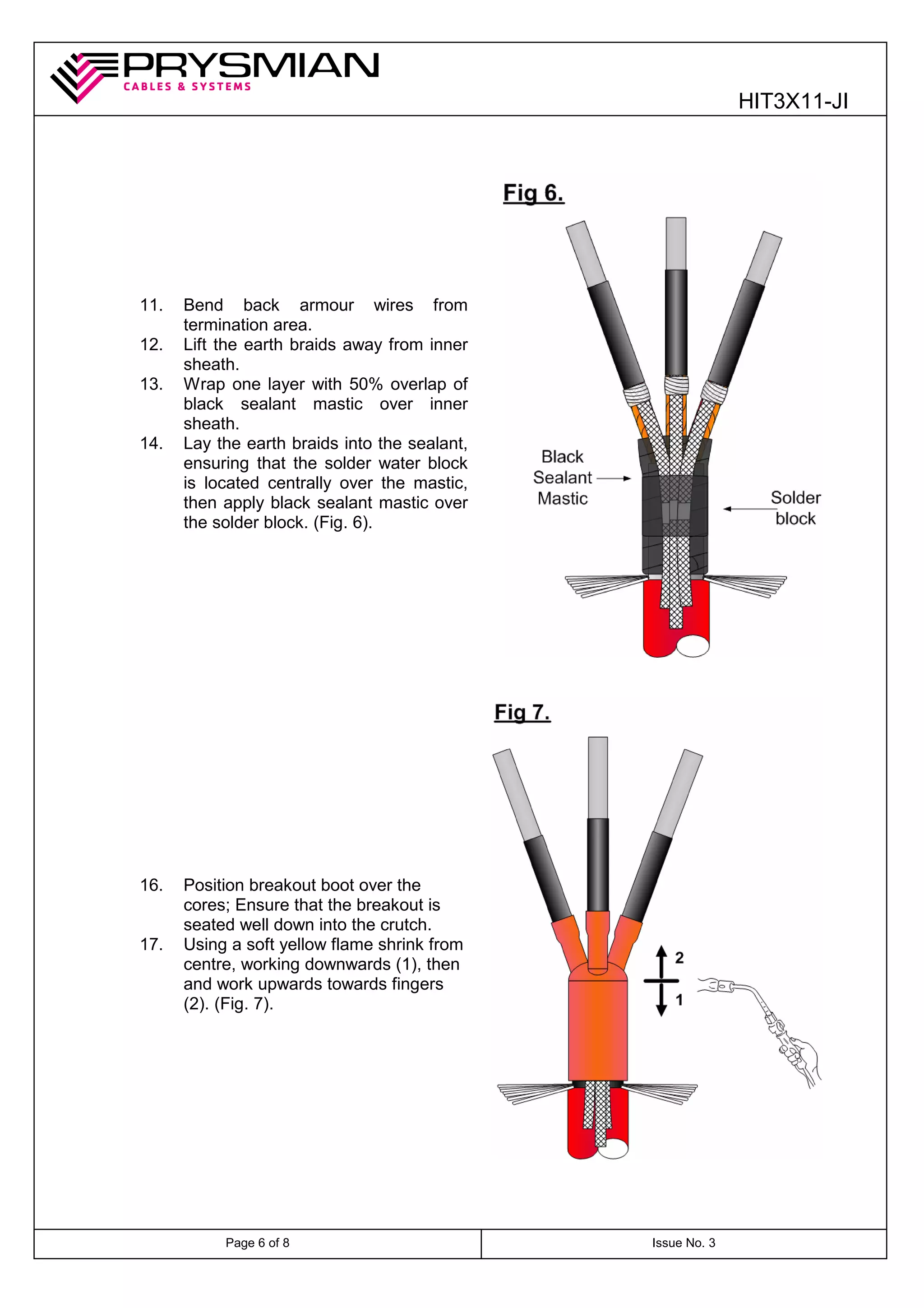 11kV Heat Shrink Cable Terminations - Prysmian HIT3XC11 3 Core 95 ...