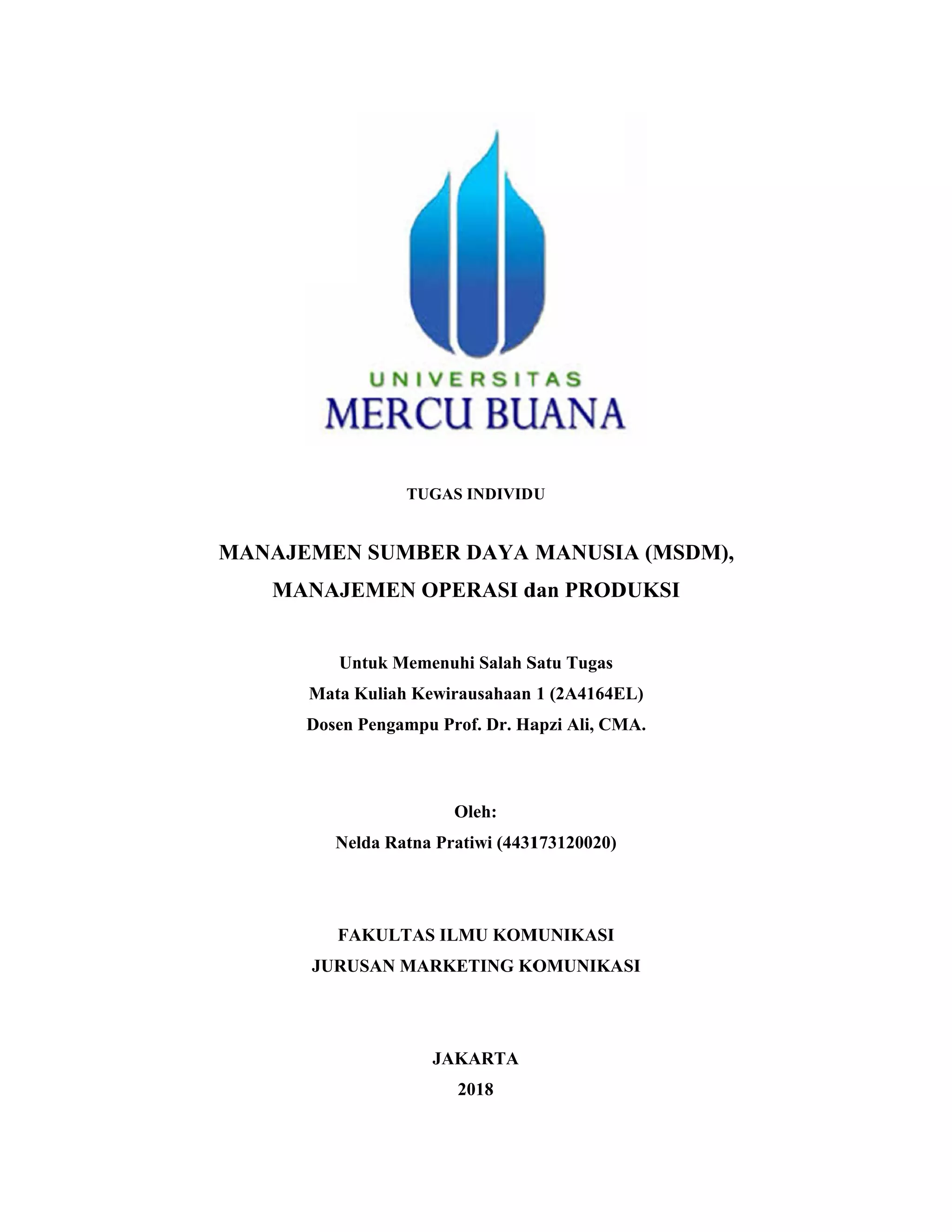 11, KWH, Nelda Ratna Pratiwi, Prof. Dr. Hapzi Ali, CMA, MSDM, Manajemen Operasi dan Produksi ...