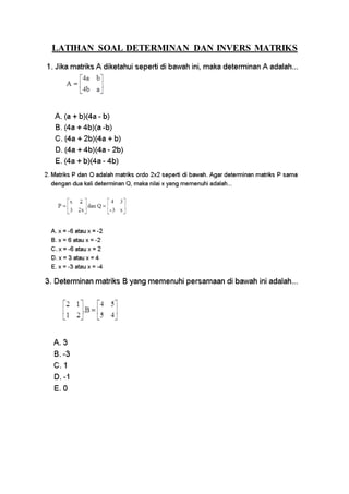 11 latihan soal determinan dan invers matriks | DOCX