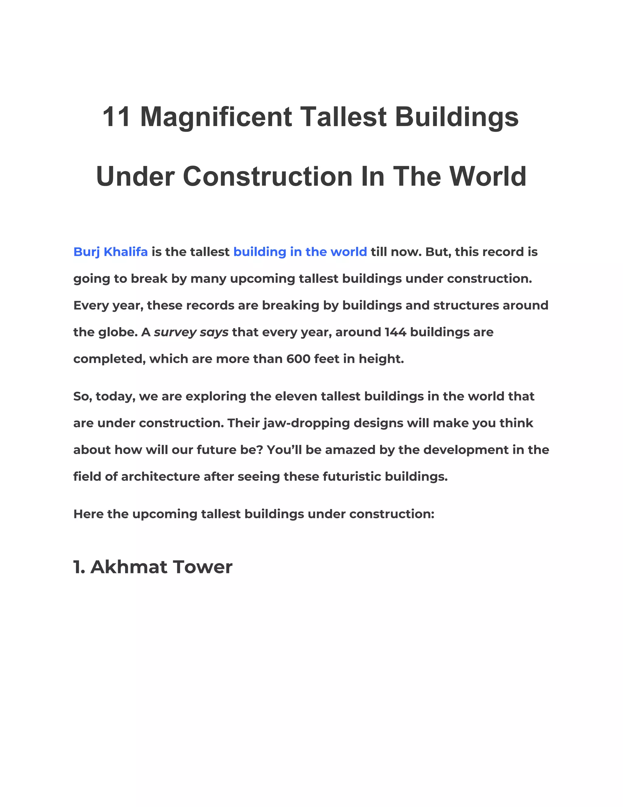 11 magnificent tallest buildings under construction in the world | PDF