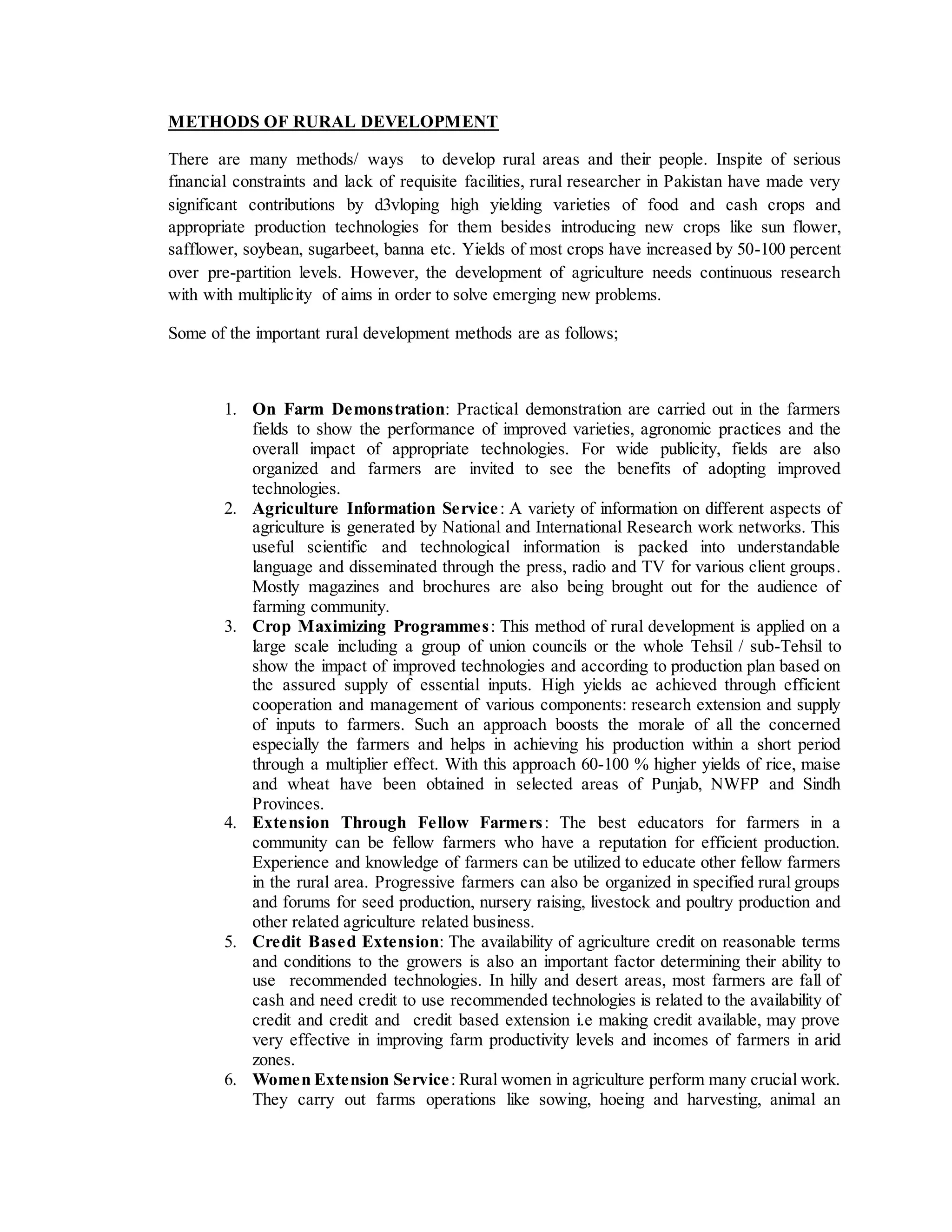 11 main approaches in rural development | DOCX