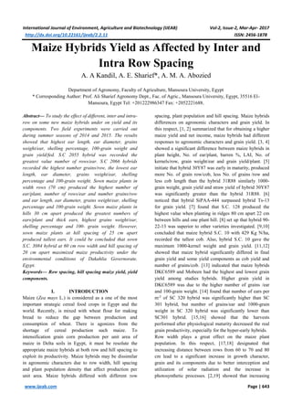 Maize Hybrids Yield as Affected by Inter and Intra Row Spacing | PDF