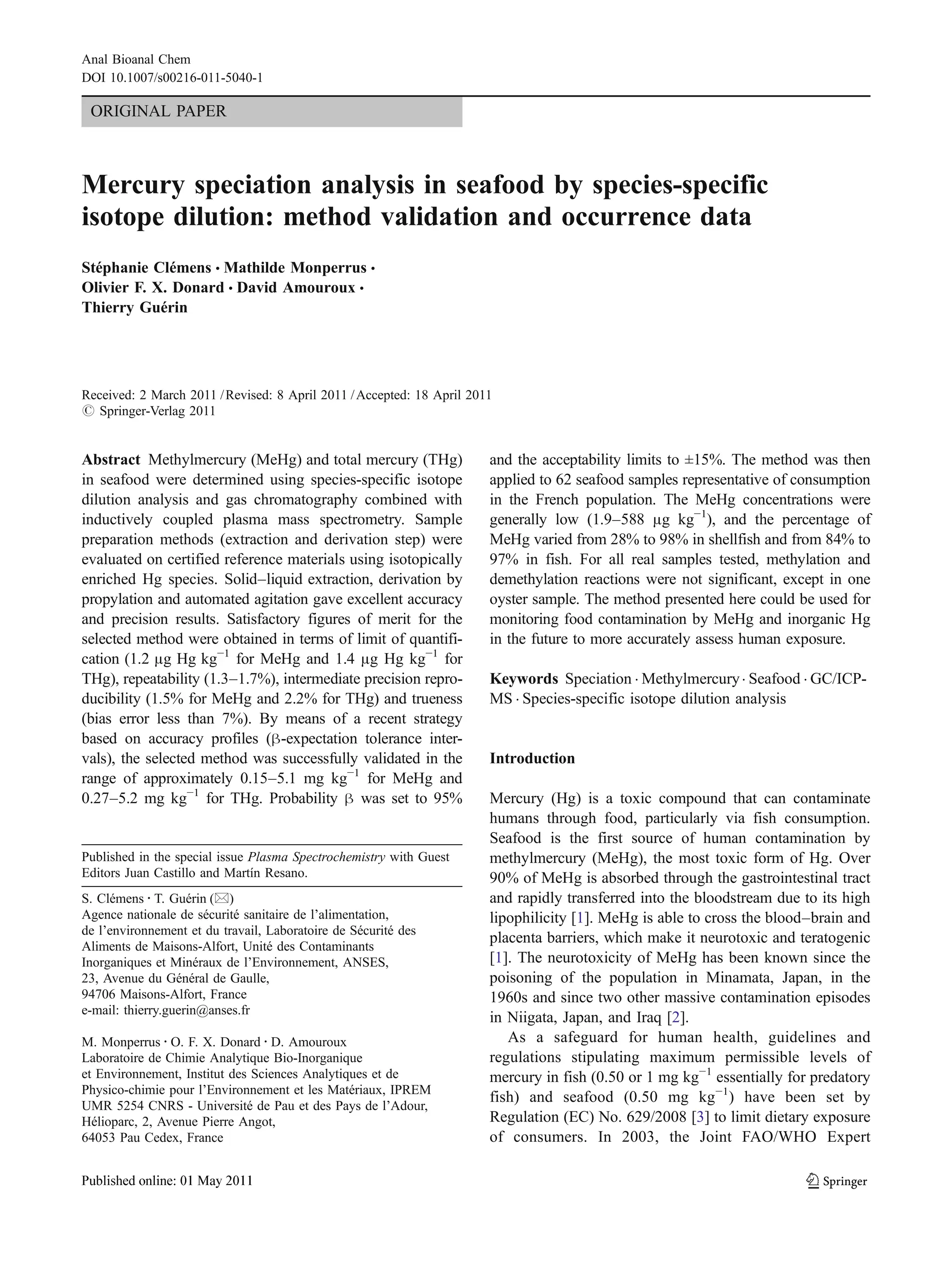 11 Mercury Speciation Analysis In Seafood By Species Specific Id Method Validation And