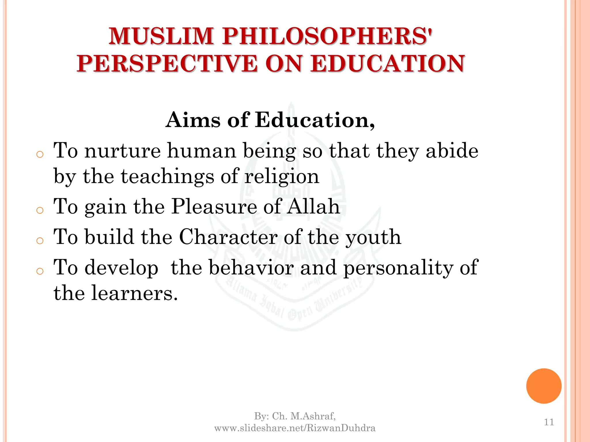 MUSLIM PHILOSOPHERS' PERSPECTIVE ON EDUCATION | PDF