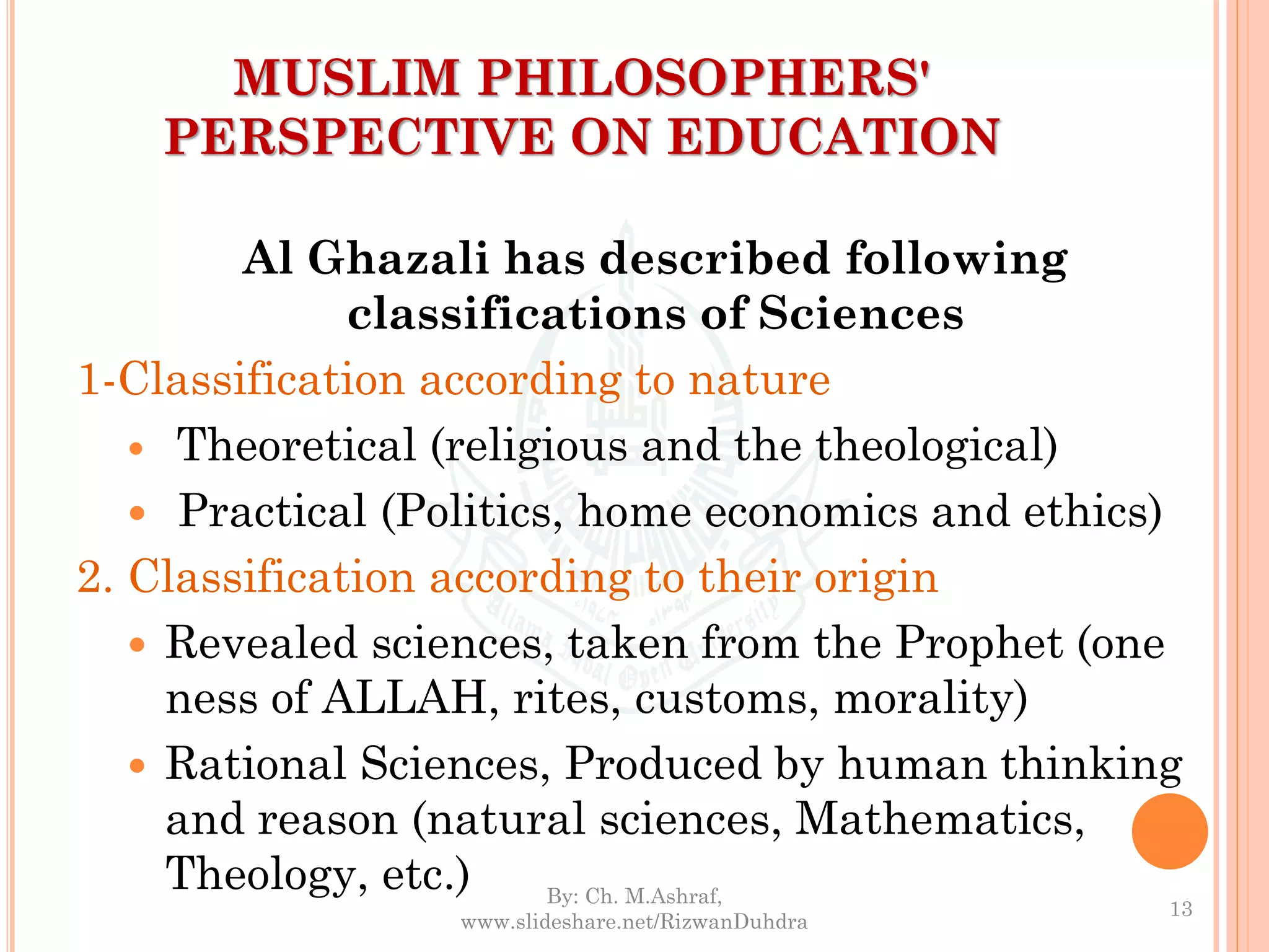 MUSLIM PHILOSOPHERS' PERSPECTIVE ON EDUCATION | PDF
