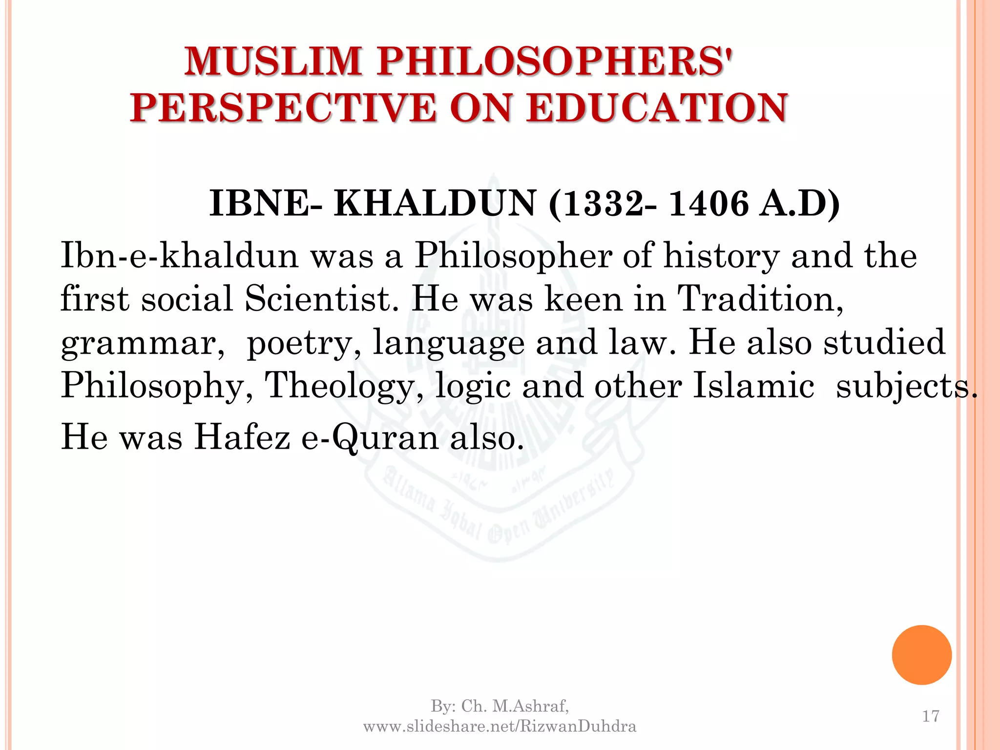 MUSLIM PHILOSOPHERS' PERSPECTIVE ON EDUCATION | PDF