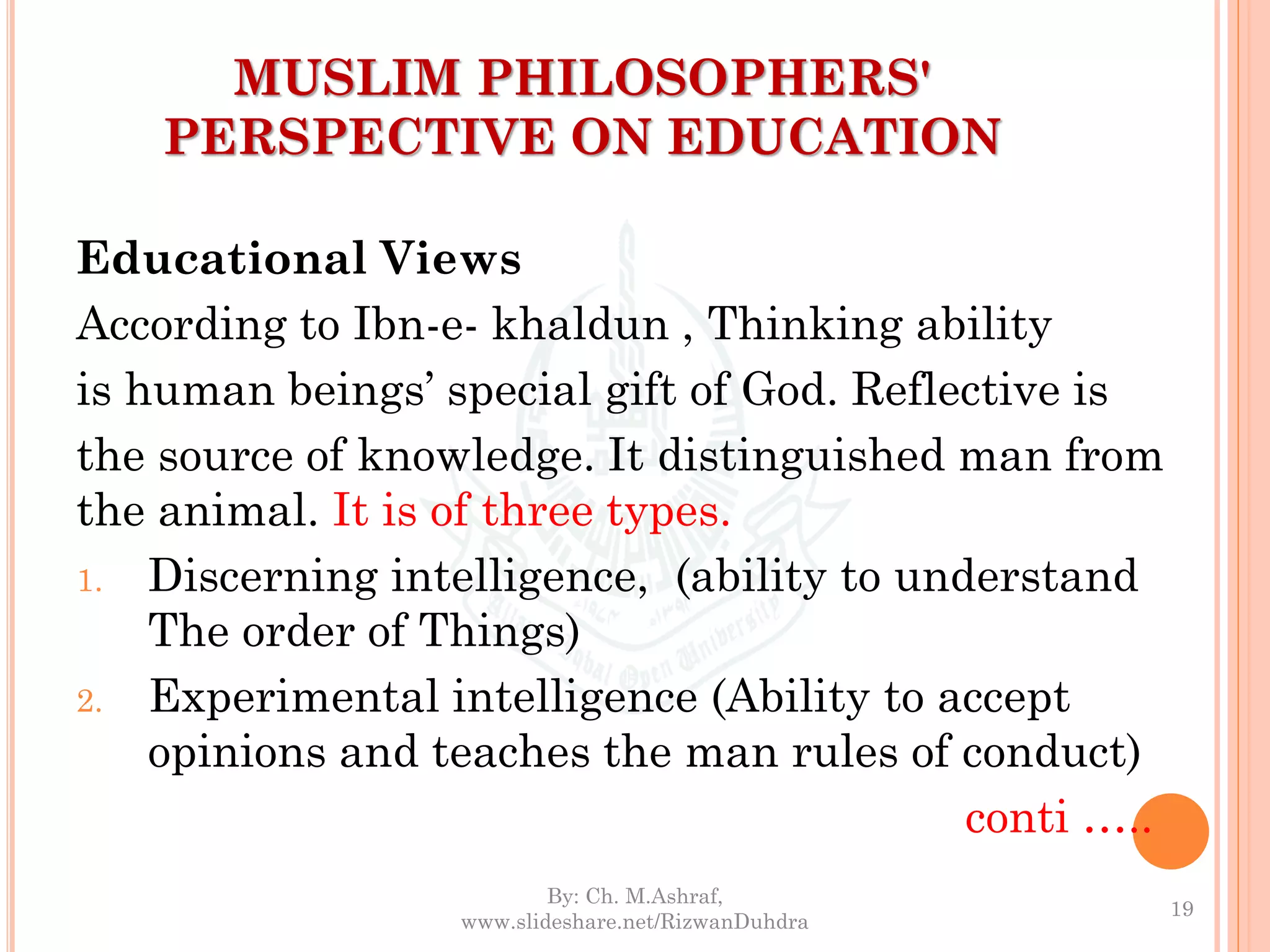 MUSLIM PHILOSOPHERS' PERSPECTIVE ON EDUCATION | PDF