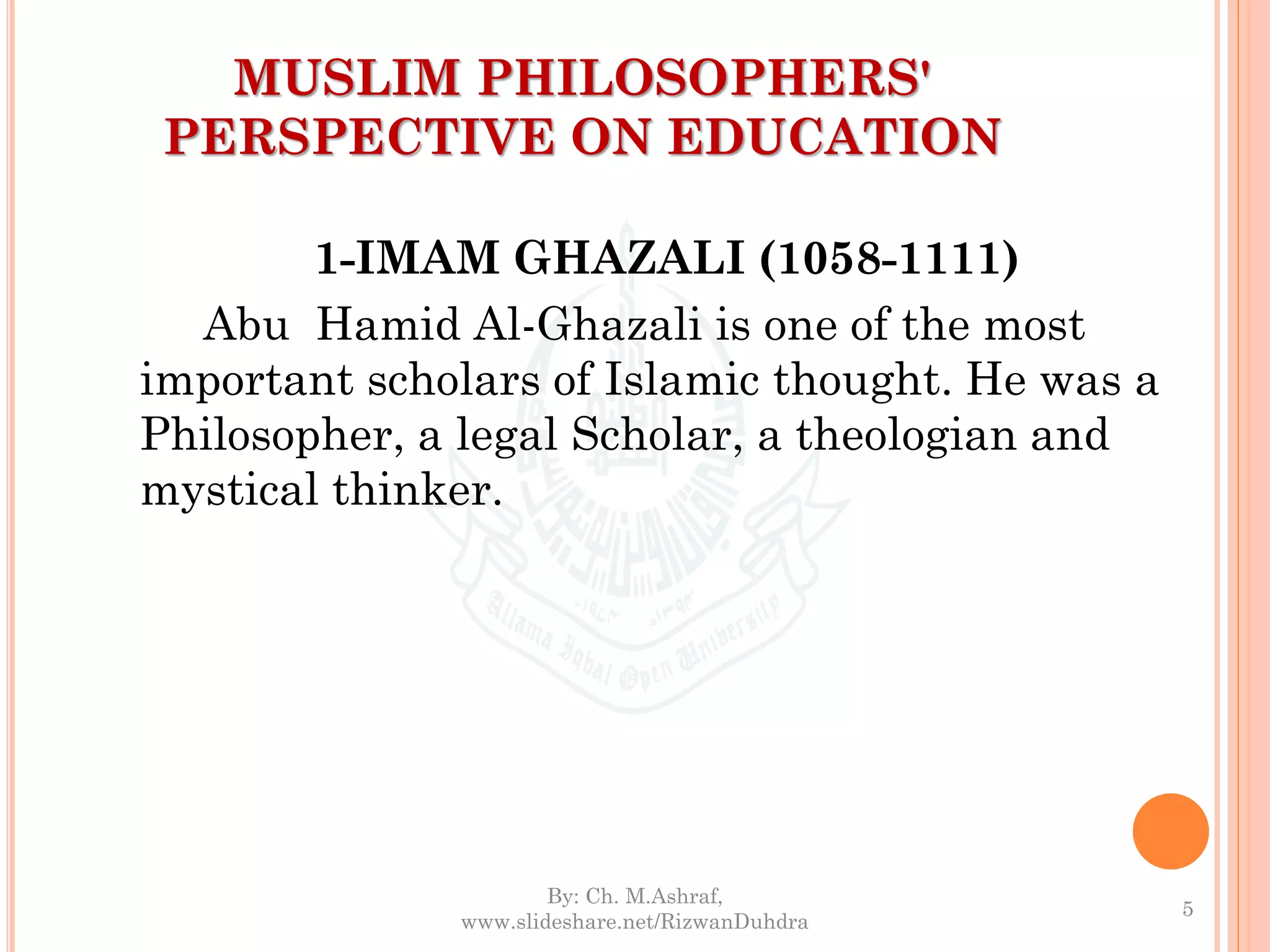 MUSLIM PHILOSOPHERS' PERSPECTIVE ON EDUCATION | PDF