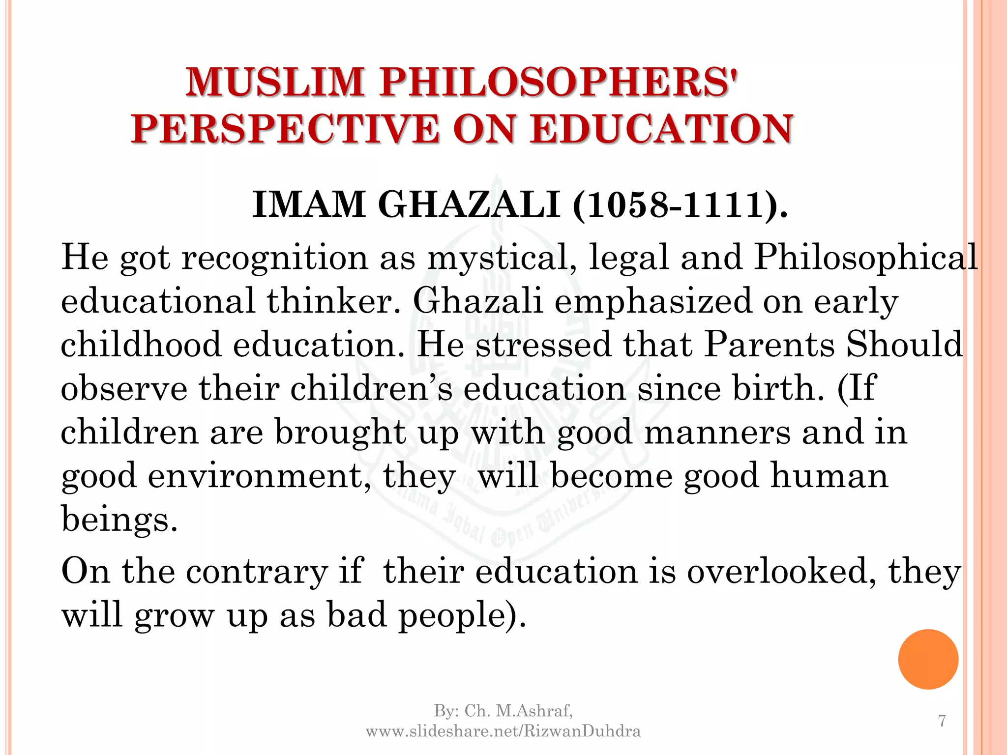 MUSLIM PHILOSOPHERS' PERSPECTIVE ON EDUCATION | PDF