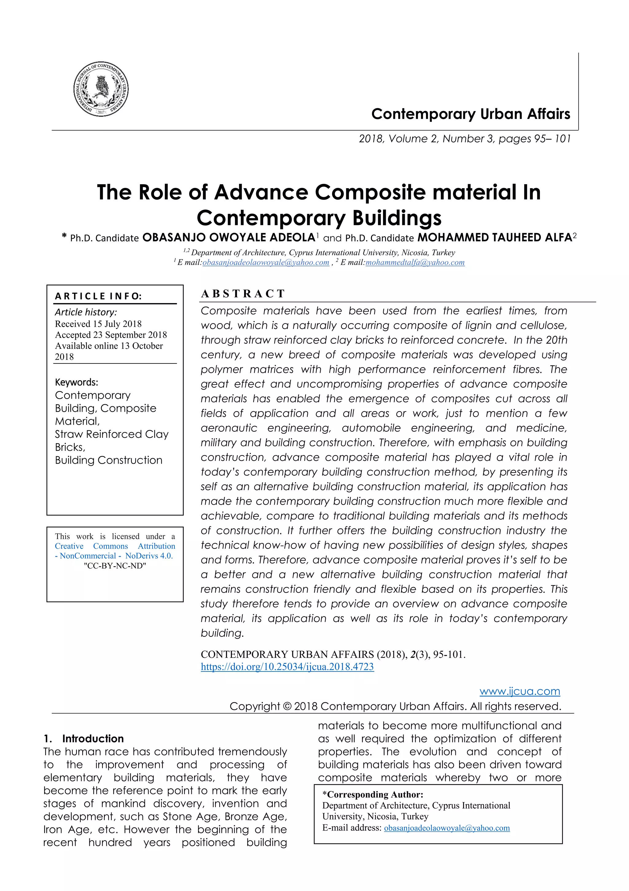 The Role of Advance Composite material In Contemporary Buildings | PDF