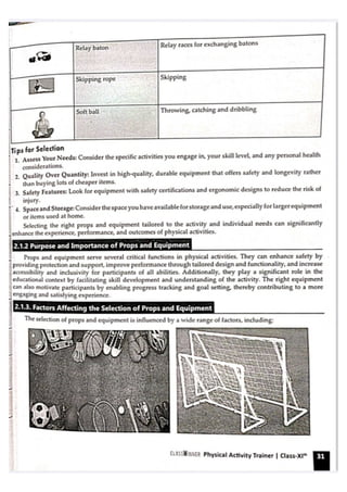 Class 11 physical activity trainer unit 2 props and equipment notes | PDF