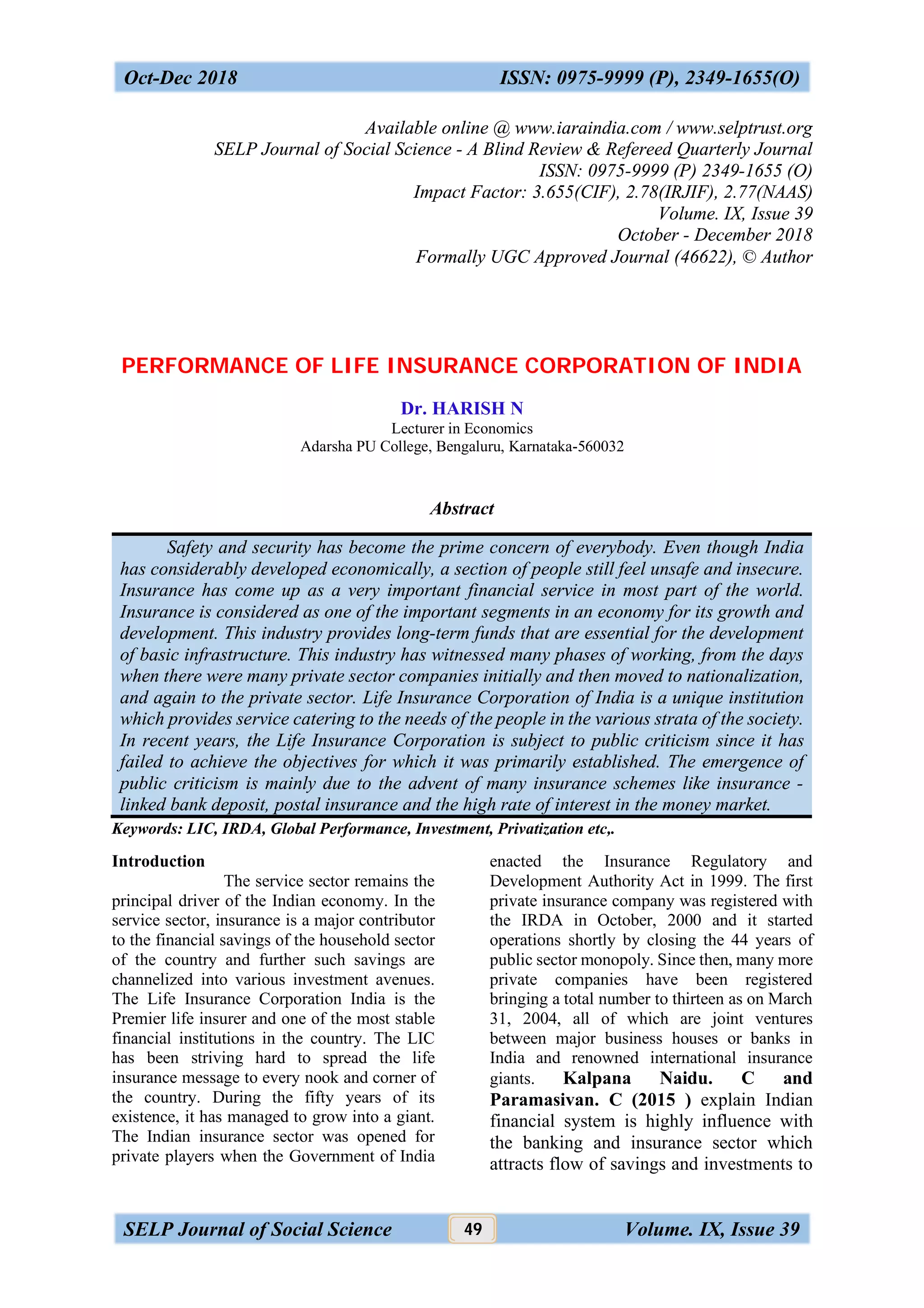 11 performance of life insurance corporation of india | PDF