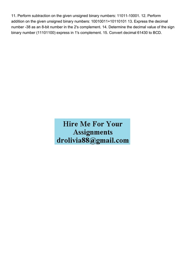 11 Perform Subtraction On The Given Unsigned Binary Numberspdf